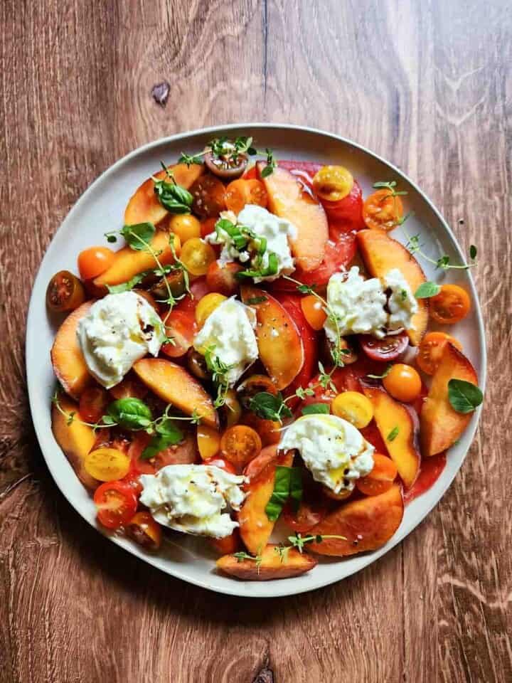 Burrata Caprese Salad with Peaches - Brunch & Batter