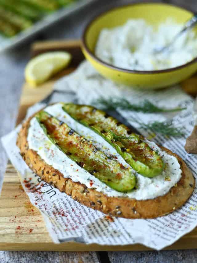 Tzatziki Toast with Grilled Cucumbers - Brunch & Batter